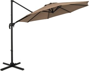 Costway Slunečník s klikou 360° otočný market – 300 × 300 cm, hnědý