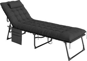 Outsunny Sluneční Lehátko, skládací chaise longue s polštářem, opěrkou hlavy, boční kapsou, textilene, nastavitelné venkovní zahradní lehátko pro pláž