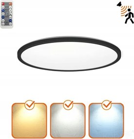 Led Stropní Svítidlo Nivera Circle 24W 3CCT LX se senzorem IP54 černé Kulatý Kobi