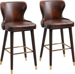 HOMCOM Barová židle sada 2 ks elegantní bistro židle s podnožkou a opěradlem, jídelní židle PU hnědá 52x53x101cm | Aosom.de