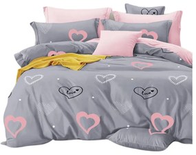 Bavlissimo 7-dílné povlečení bavlněné se srdíčky a love na šedé 140x200 na dvě postele