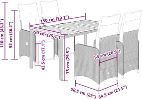 5dílný zahradní bistro set s poduškami černý polyratan 3277137