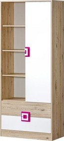 Casarredo - Komfort nábytek Dětská skříň NIKO 4 kombinovaná, dub jasný/bílá/růžová