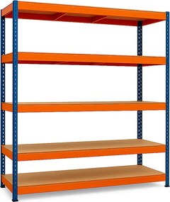 Regál 200x90x50 cm lakovaný 5-policový, nosnost 100 kg - modro-oranžový