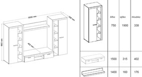 FALCO Obývací stěna Rizo XL dub lefkas