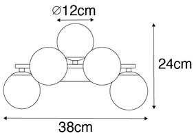 Moderní nástěnná lampa černá s kouřovým sklem 5-světlo - Bianca