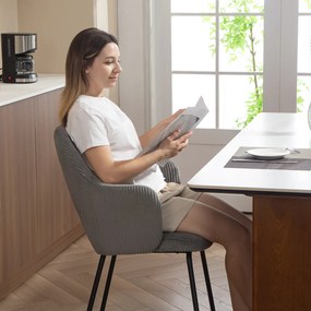 HOMCOM Židle do jídelny, manšestrový potah, skořepinový tvar, kovové nohy, podložka na nohy, šedá