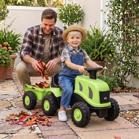 Costway Dětský traktor s přívěsem, klaksonem a ergonomickou