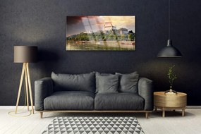 Obraz na skle Město Jezero Krajina 100x50 cm