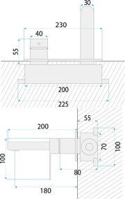 Podomítková umyvadlová baterie REA ARCOS BOX systém, zlatá kartáčovaná