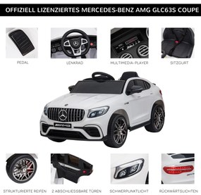 HOMCOM 12V Mercedes-Benz AMG GLC63S COUPE dětské elektrické autíčko s dálkovým ovládáním a bezpečnostním pásem, 2 x 35W motory, bílé 115 x 70 x 55 cm…