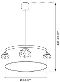 Dětské závěsné svítidlo Automobile, 1x bílé/modré textilní stínítko, bl