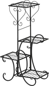 Outsunny Metalový Stojan na Květiny 4 Úrovně - Stojan pro Květiny na Balkon a do Zahrady, Černý 45 x 24,5 x 80 cm