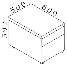 Kontejner SOLID, pojízdný se 2 zásuvkami, šířka 50cm, hlobka 60cm, výška 59cm