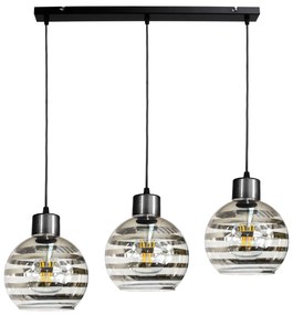 BERGE LED závěsné stropní svítidlo 3xE27 GLASS BALL stripes black