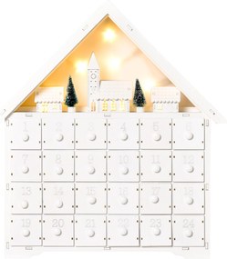 HOMCOM Adventní kalendář Vánoční dekorace, 24 zásuvek, LED světla, 39 cm x 9 cm x 42 cm, bílá + zelená 830-416