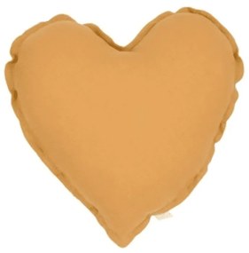 Mini lněný polštář srdce karamelová 28 cm