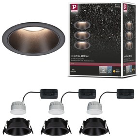 Paulmann 94869 Cole Coin, set bodovek v černé úpravě, 3x6W LED 2700K tříkrokové stmívání, prům. 8,8cm, IP44