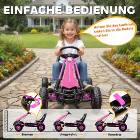 AIYAPLAY Pedálový gokart pro děti, výškově nastavitelné sedadlo, EVA kola, brzda, spojka, 3-8 let, růžová