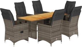 7dílný zahradní bistro set s poduškami šedý polyratan 3276891