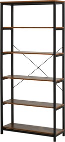 HOMCOM Retro Knihovna v Průmyslovém Stylu s 6 Otevřenými Policemi pro Knihy a Protipádovým Systémem pro Obývací Pokoj a Kancelář 80x30x180 cm v Rustik