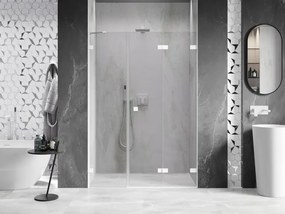 Mexen Lunar-F, pravé sklápěcí sprchové dveře 130 cm, 8mm čiré sklo, bílý profil, 836S-130-050-20-00-P