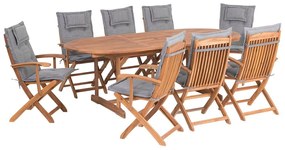 Zahradní stůl a 8 židlí s šedými polštáři MAUI Beliani