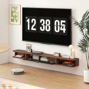 HOMCOM Závěsný TV nábytek, televizní stolek pro televize až do 190,5 cm, výklopná zásuvka, 2 police, 180x24x16 cm, ořech