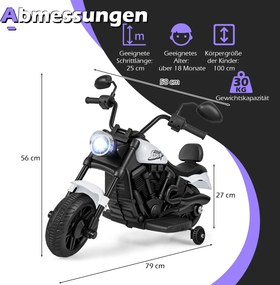 Costway 6 V dětský motocyklový chopper motorka s hudbou, předním nožním pedálem