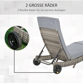 Outsunny polyratanové lehátko zahradní lehátko s polštářem 5-stupňově nastavitelné zahradní nábytek ve tvaru S kovově šedý 207 x 70 x 70 cm |