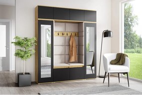 Eka Předsíňová stěna s čalouněnými panely Trinity 32 - Dub Artisan s černou / Tmavá krémová 2302