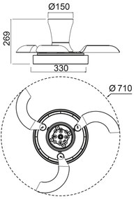 Matra 9090 Niseko XS, rozvinovací ventilátor se svítidlem a dálk. ovladačem, LED 25W 2700-5000K, bílá/dřevěná, průměr 33/71cm