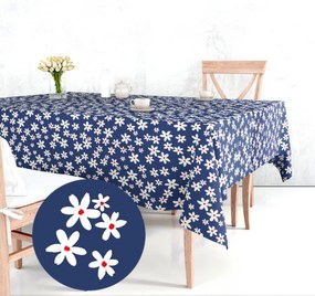 Ervi bavlněný ubrus na stůl obdélníkový - květinky na modrém