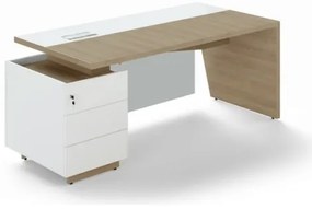 Kancelářský psací stůl TRIVEX s kontejnerem- 200x90 cm - dub pískový/bílá - levý - 3D5287