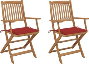 vidaXL Skládací zahradní židle s poduškami 2 ks masivní akáciové dřevo [3064591] Barva: Červená