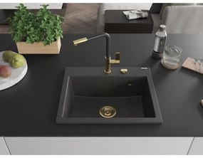Mexen Oscar, 1-komorový granitový dřez 580x490x205 mm, černá skvrnitá, 6519581000-76-G