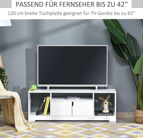 HOMCOM TV Stánek pro TV do 42" Moderní TV Stánek s Dvojitými Dveřmi a 3 Otevřenými Přihrádkami 120x30x41cm Bílý