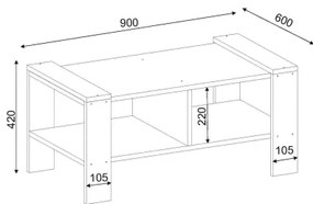 Konferenční stolek ERICA 42x90 cm bílá/hnědá