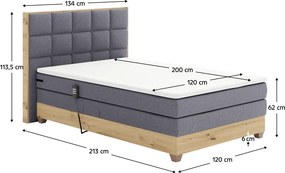Elektrická polohovací postel, boxspring, tmavě šedá/dub artisan, 120x200, TIANA