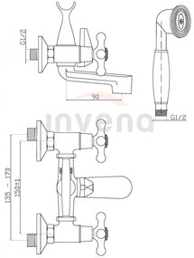 Invena Roma, vanová baterie s ruční sprchovou sadou, chromová, INV-BW-21-00S-L
