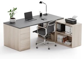 PLAN Kancelářský psací stůl s úložným prostorem BLOCK B04, dub přírodní/grafit