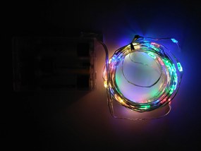 Vánoční mikro řetěz na baterie, různobarevná, 5m, 50 LED