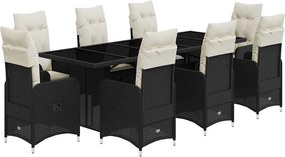 9dílný zahradní bistro set s poduškami černý polyratan 3277274