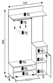 Předsíňová stěna se zrcadlem SVEN hnědá/grafit