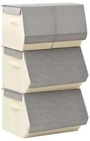 Stohovatelné úložné boxy 4dílná sada textil šedé a krémové - Default Title