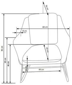 Křeslo Soft III, modrá / zlatá