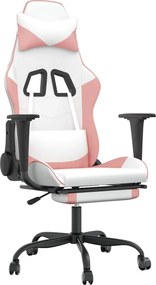 Herní židle s podnožkou bílá a růžová umělá kůže 3143662