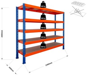 Trestles Nekonečný průmyslový regál 2000x2400x600, 5 polic Barva: Šedá