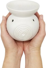 Bílá keramická aromalampa na esenciální oleje – minimalistický design, motiv kruhů