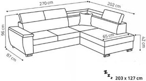 DABEK MEBLE LIMBO rozkládací sedací souprava s úložným prostorem šedá 270 x 96 x 202 cm
